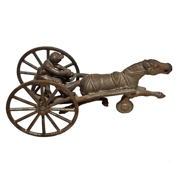 Toys | Vintage Cast Iron Horse Sulky With Removable Jockey Toy Figurine ...